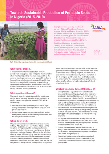 Towards sustainable production of pre-basic seeds in Nigeria (2015-2019 ...